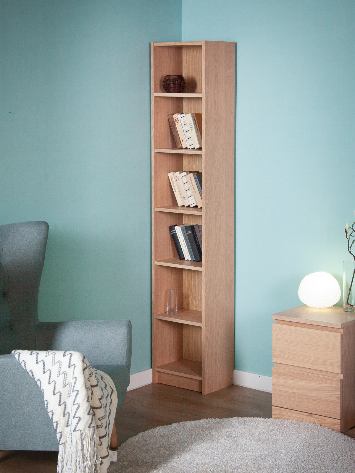 Стеллаж ГУД лакк Варма, 6 полок, 38х198х28 см, шпон, дуб беленый