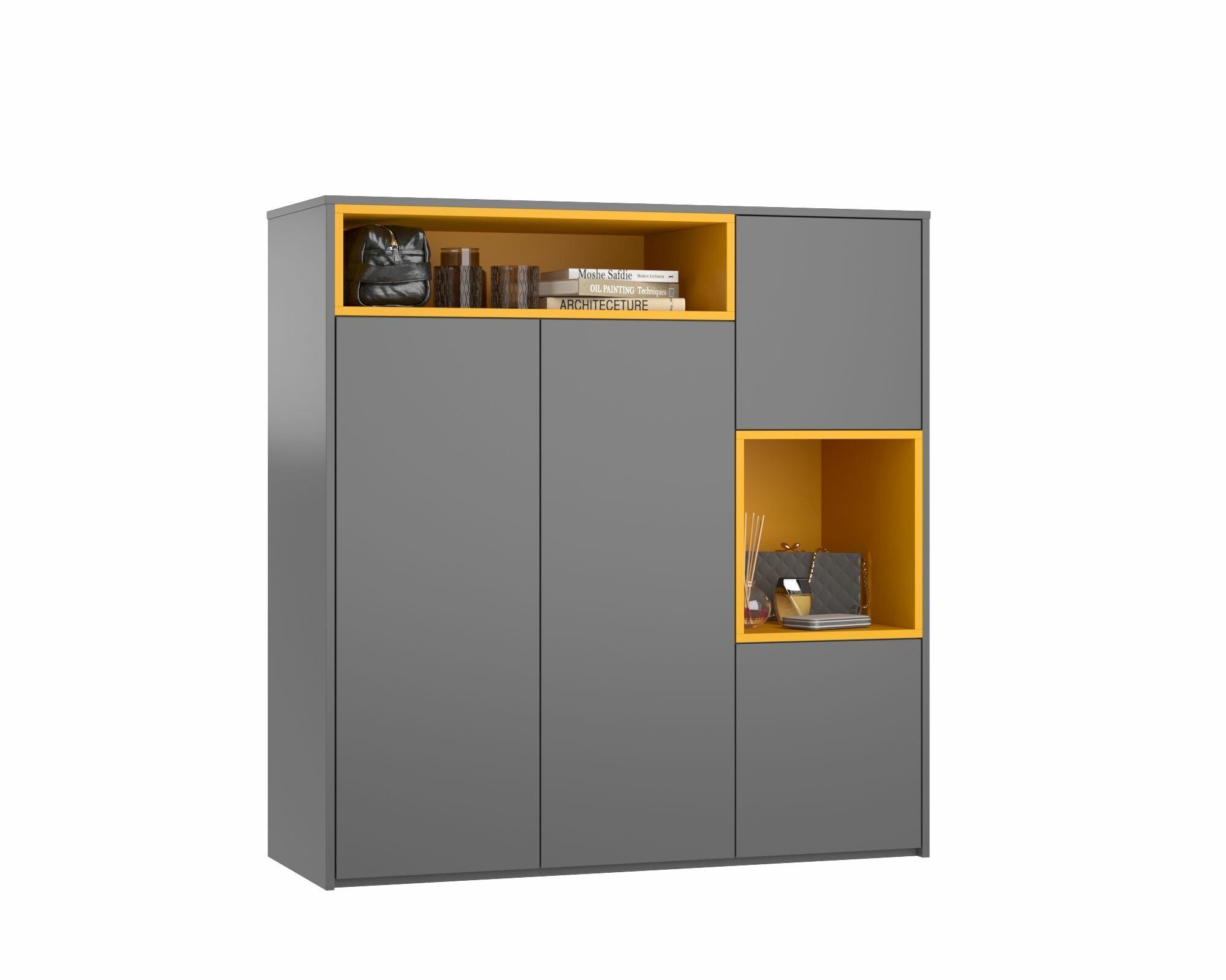 Комод с ящиками "Рокки 4" 120х125х40 Серый графит / Солнечный свет