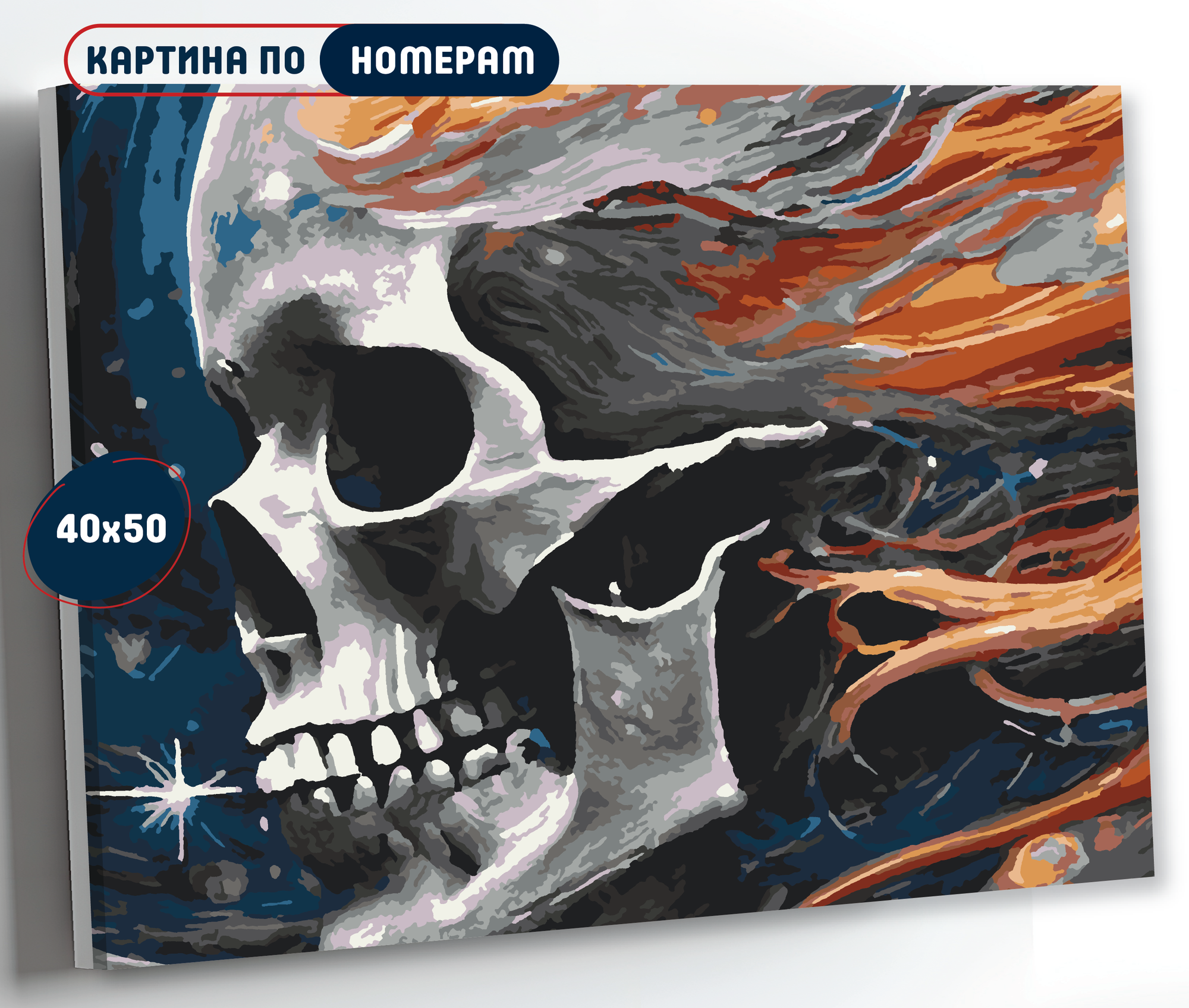 Картина по номерам "Череп", Холст на подрамнике 40х50, набор для рисования