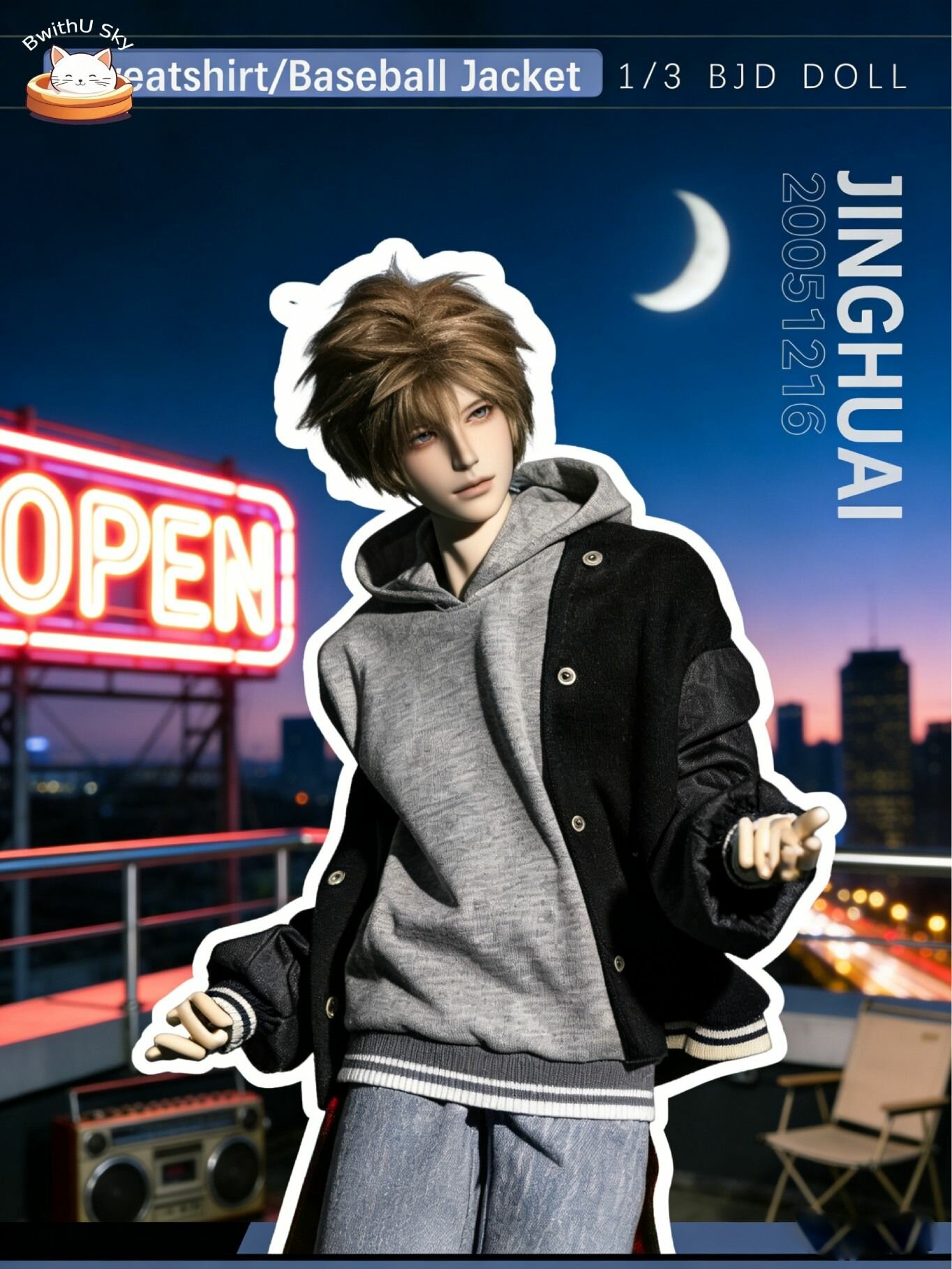 Кукла BJD BwithUSky "Jiang", урбанистический стиль, пластик/винил, черная, 1/3