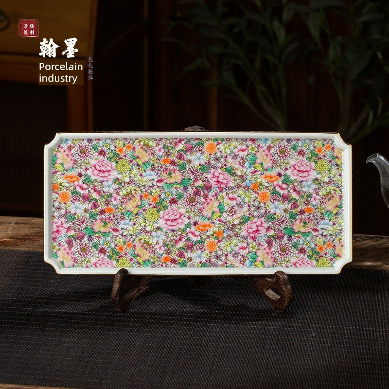 Цзиндэчжэнь керамический антикварный глиняный эмаль цветной поднос для чая с тысячи цветов бытовой чайный столик