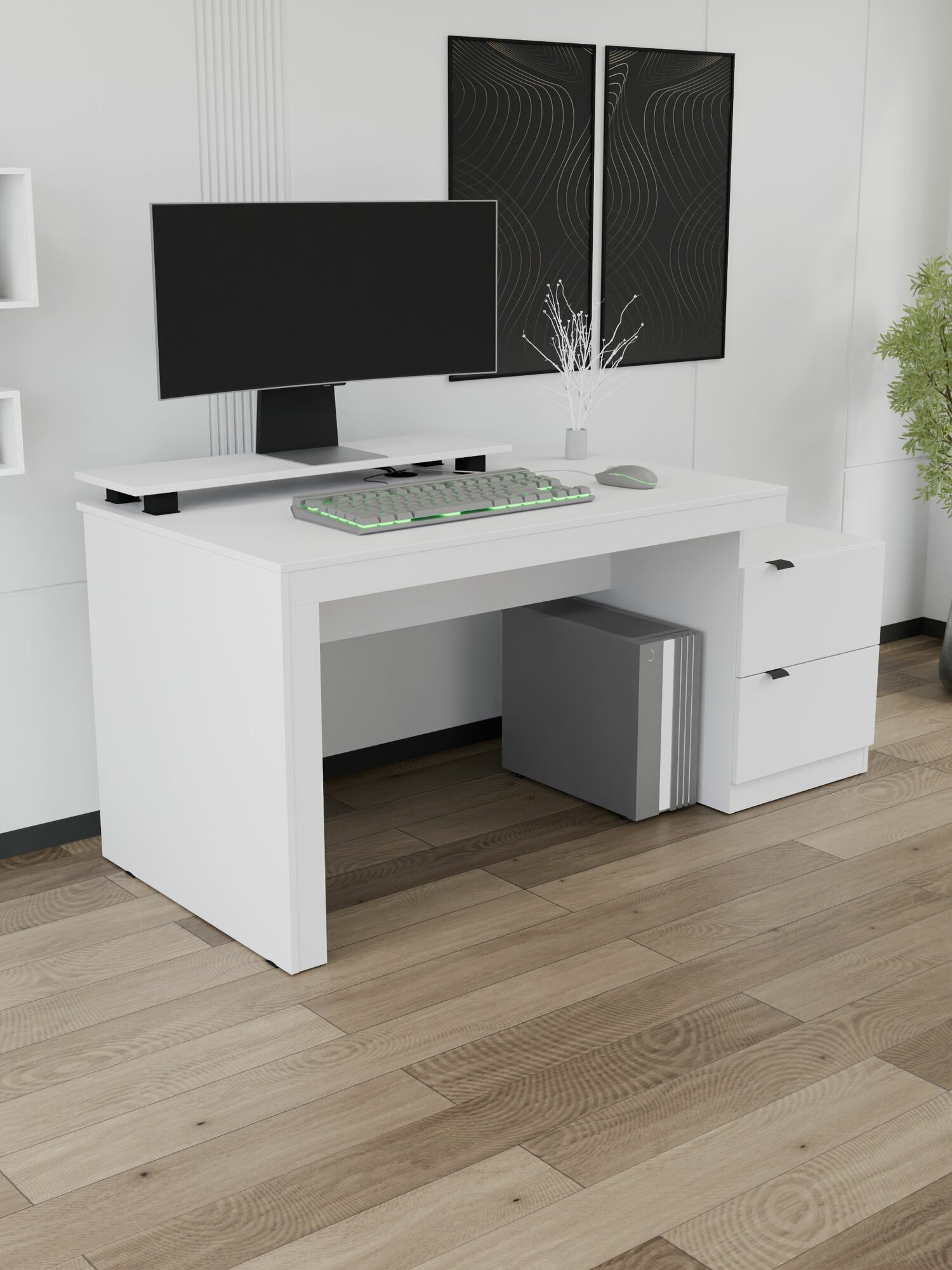 Изумлит Стол компьютерный для офиса и дома Вертикаль Компакт Лайт 165х73х74.5 см, тумба справа, белый