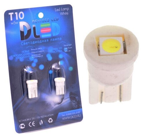 Светодиодная автомобильная лампа T10 - W5W - 1 SMD 5050 (керамическая) (Комплект 2 лампы.) В передние и задние габариты, подсветка номера, подсветка салона.