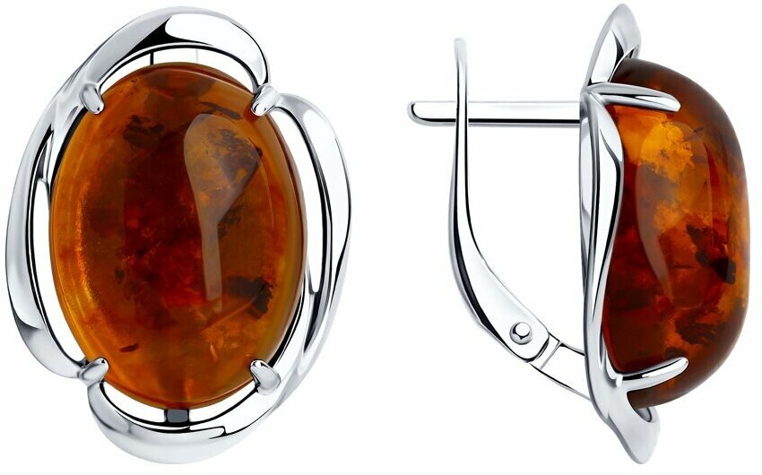 Серьги, серебро, 925 проба, янтарь