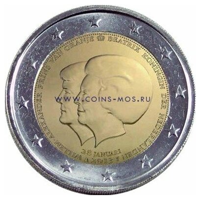 Нидерланды 2 евро 2013 г Королева Беатрикс и принц Виллем