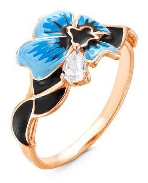 Кольцо, серебро, 925 проба, золочение, эмаль, фианит