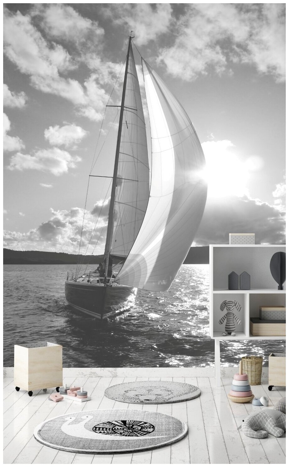 Фотообои "Парусник в серых оттенках" 200х260 см.