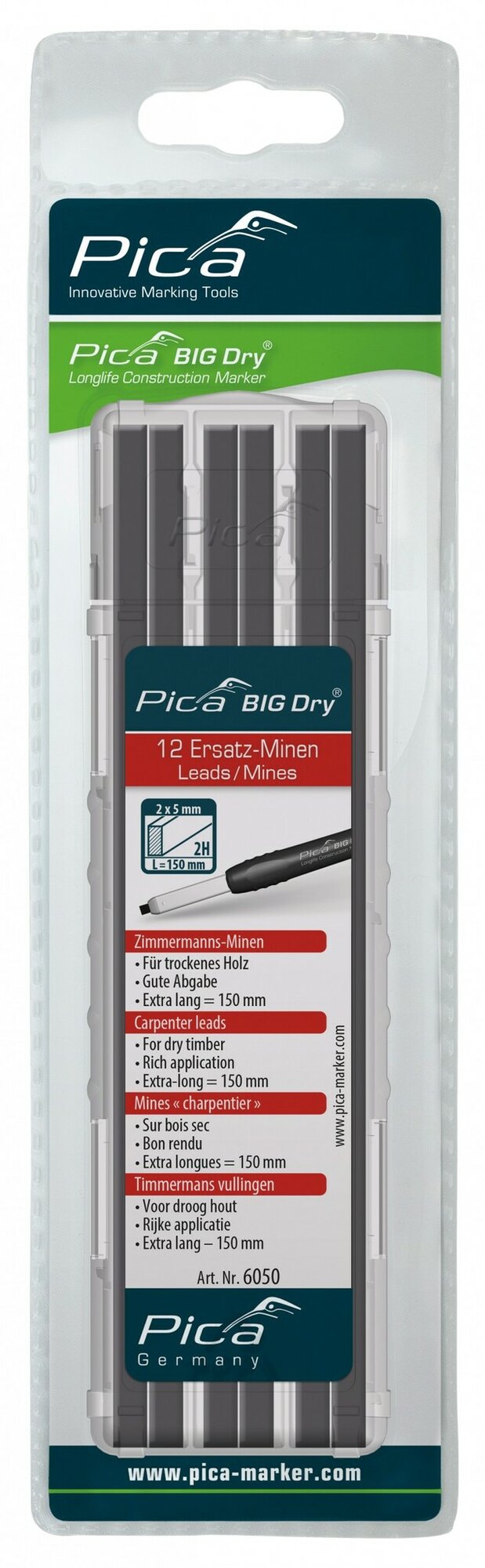 Комплект грифелей для строительного карандаша Pica BIG Dry PICA-MARKER 6050/SB