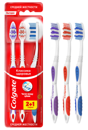 Набор из 3 штук Зубная щетка Colgate Классика здоровья средняя 2+1 промо
