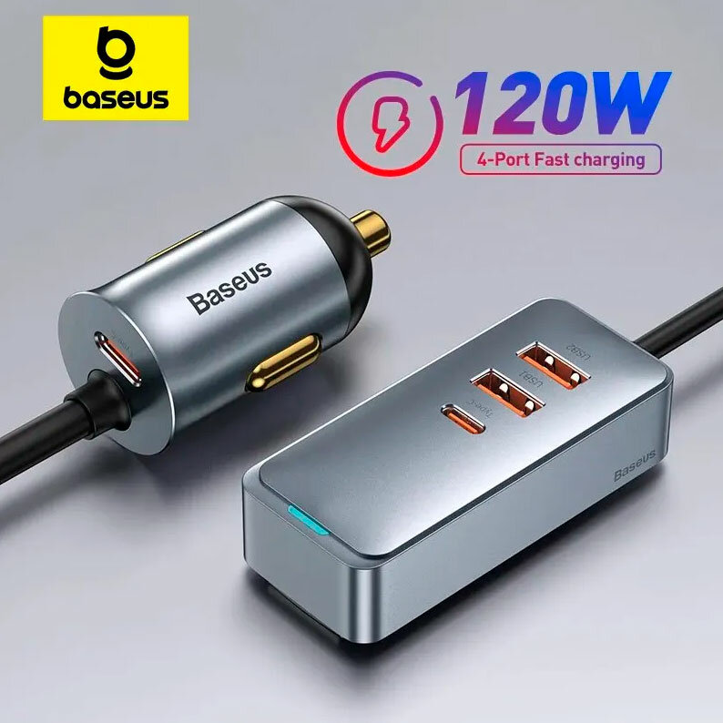 Автомобильное зарядное устройство BASEUS Share Together, USB + разветвитель 2*USB+USB-C, 5A, 120W (CCBT-A0G) (gray)