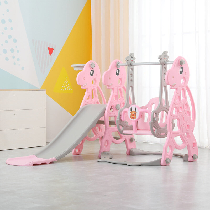 Детские горки для использования дома и на улице/качели-динозавр 3-в-1(175*140*105) Розовый.