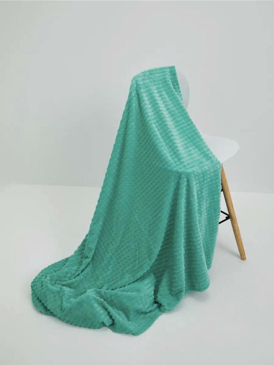 Плед "Кубики" евростандарт размером 200х220 см, Велсофт, Бирюзовый