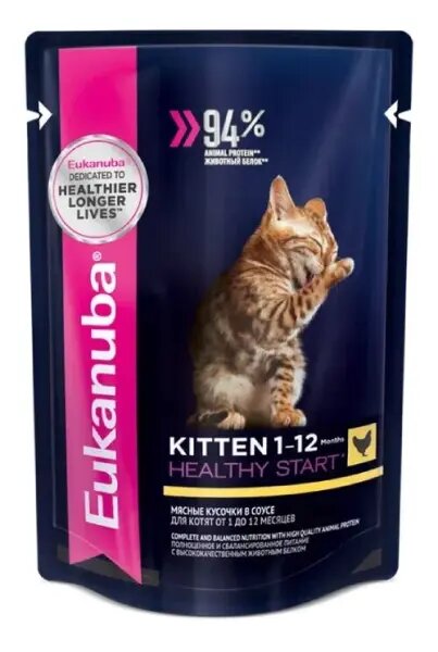 Влажный корм Eukanuba Kitten для котят с курицей в соусе 0,085 кг