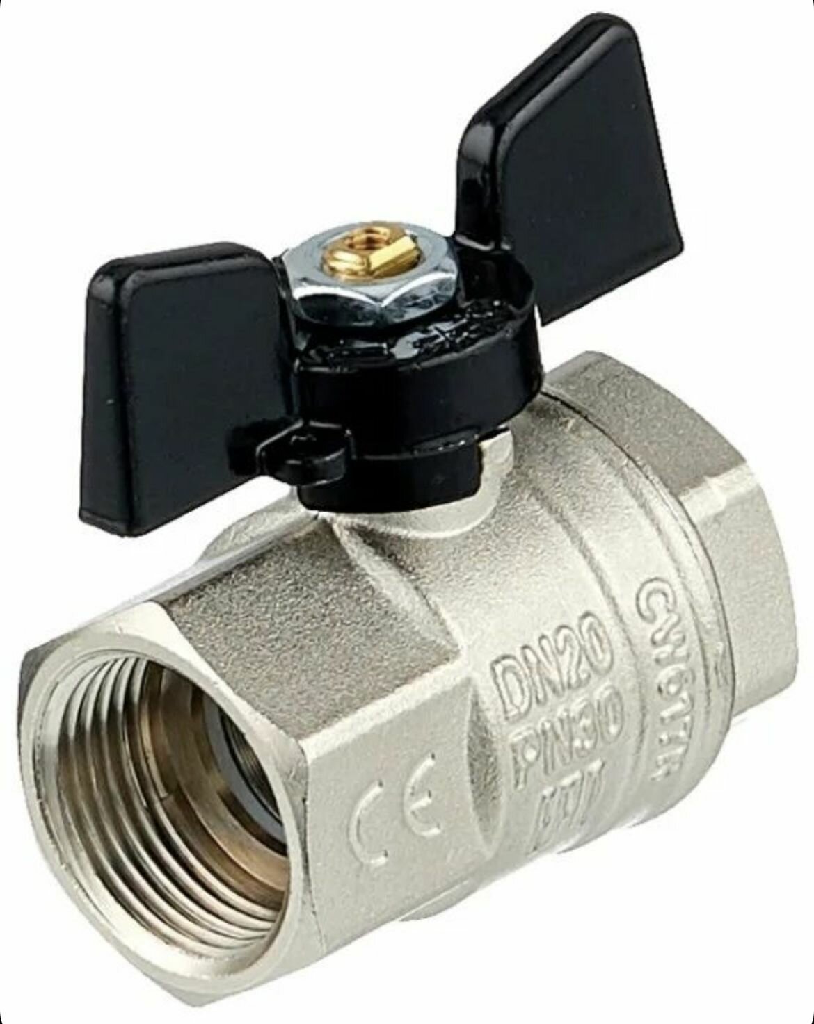 Кран шаровой латунный Bugatti 3/4 ВР(г) х 3/4 ВР(г) бабочка ORIGINAL