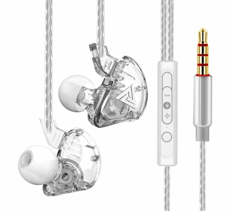 Проводные HiFi наушники QKZ CK5 для телефона, ноутбука, mini jack 3.5 мм с микрофоном, внутриканальные, вакуумные, белые