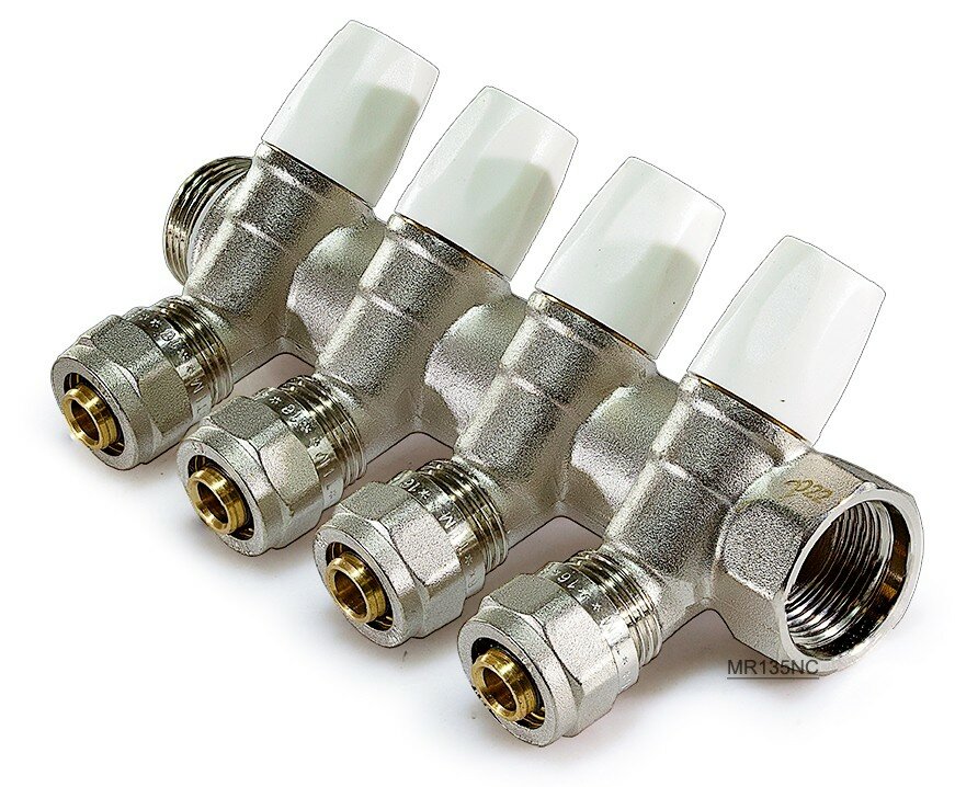 Коллектор регулирующий с кран-буксами под 45° 1" г/ш х 16 - 4 вых.