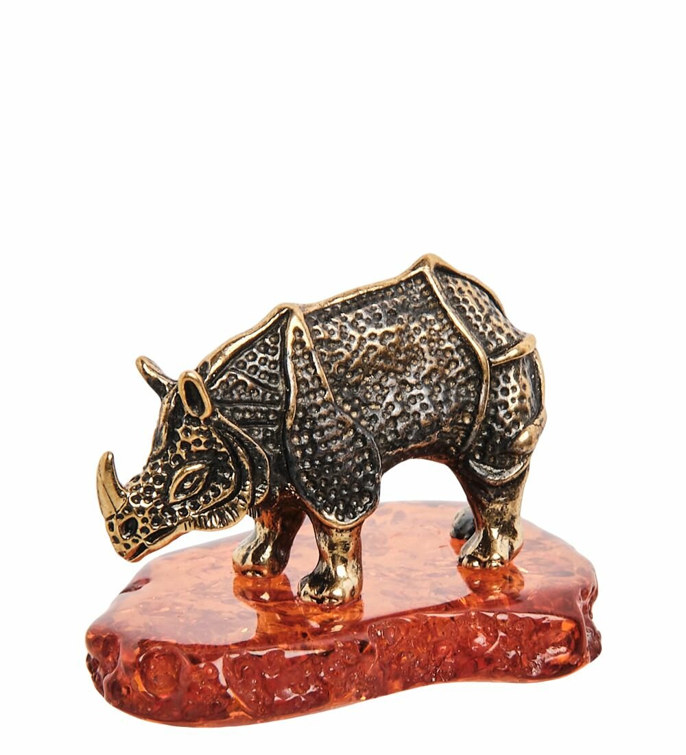 Фигурка 'Носорог' (латунь, янтарь)