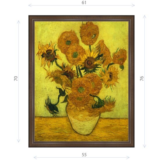 Картина Декор Депо Винсента Ван Гога Ваза с подсолнухами Матовая бумага в раме без стекла 76х61 см, DDK03002E21W55H70P24