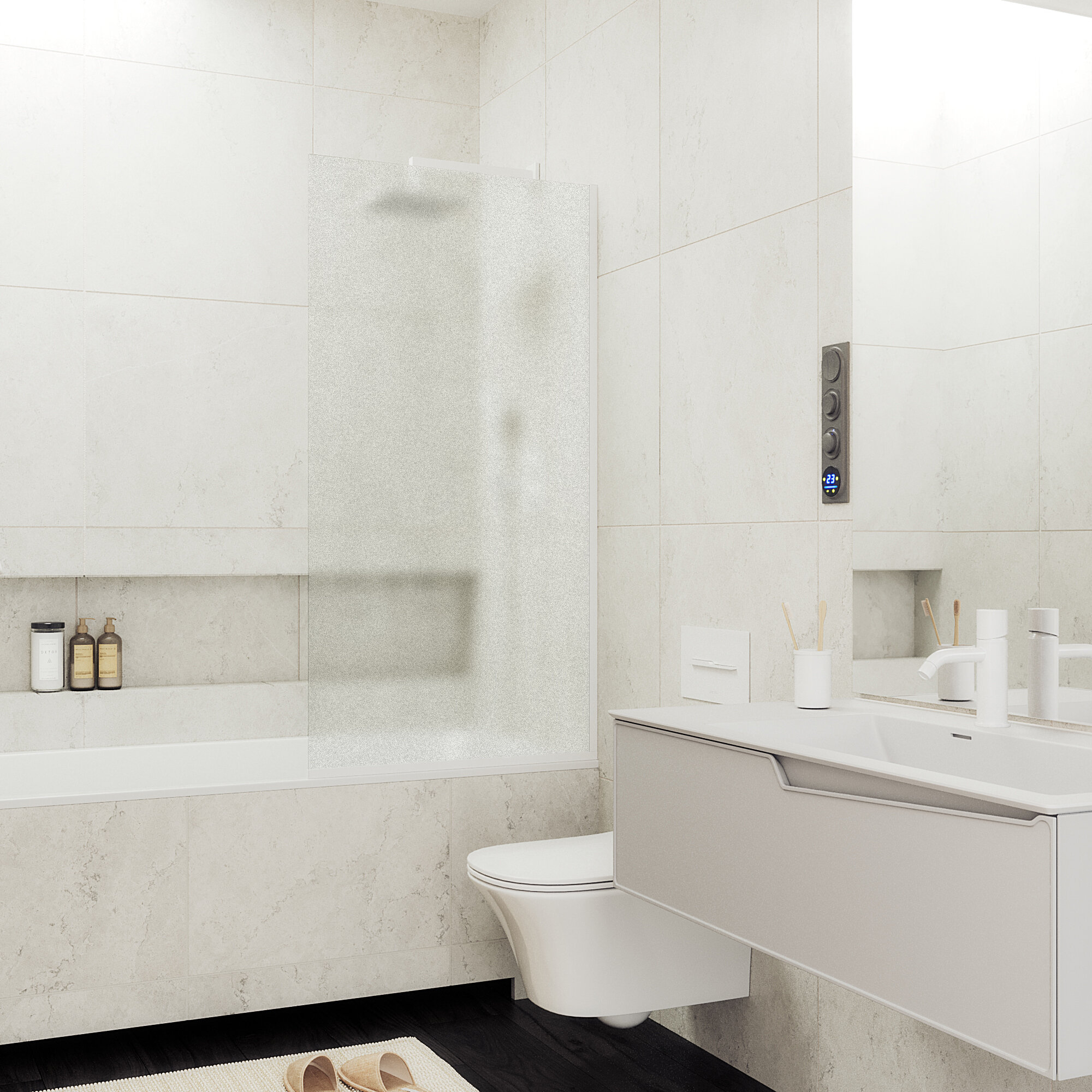 Шторка для ванны MaybahGlass 90х140 MGV-95-1у стекло сатин, профиль белый