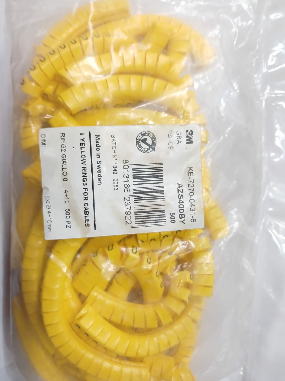 Колечко маркировочное O, 4-8 мм. черное на желтом (уп.500шт) AZS4OOBY DKC