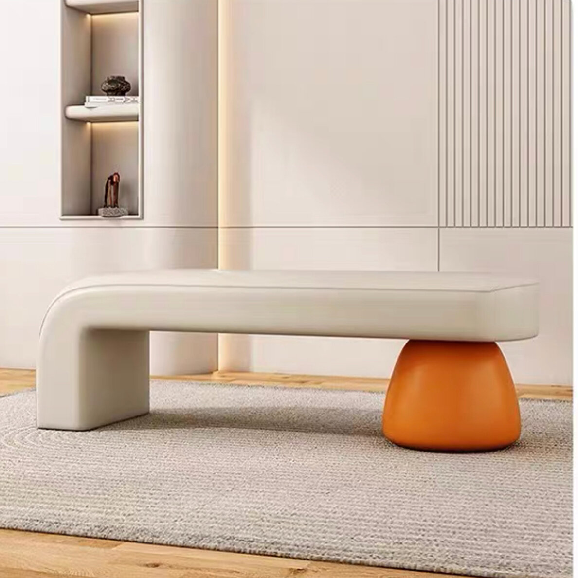 Банкетка Calabria (120см / цвет молочный+оранжевый экокожа)