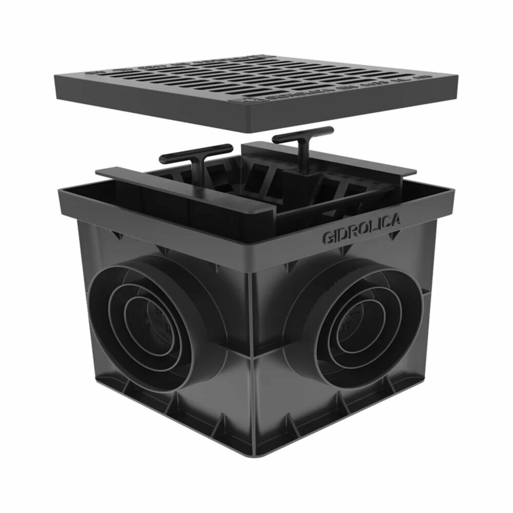 Дождеприемник Gidrolica 200x200 мм, в сборе, с пластиковой решеткой 2493