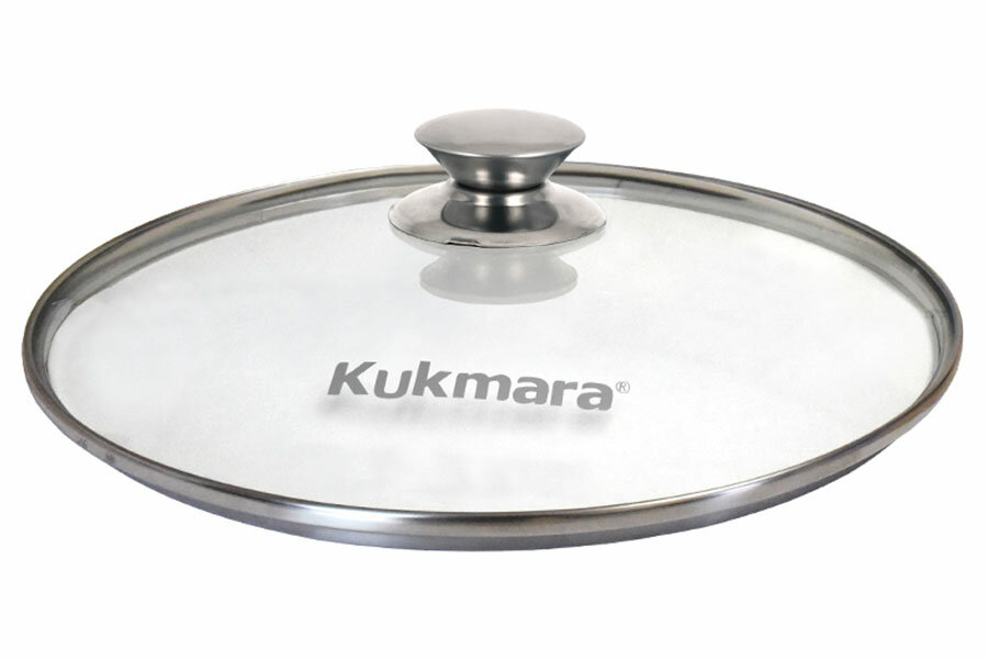 Крышка стеклянная Kukmara 26 см, с ободом и ручкой из нержавеющей стали, деколь, серая (с26т112)