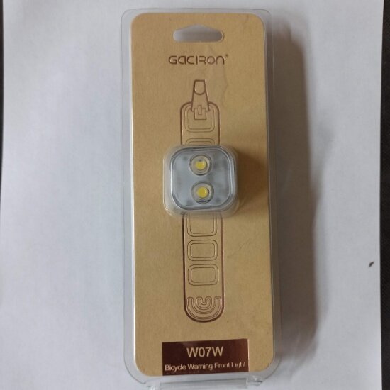 Фонарь передний Gaciron W07W 15lm,2диодф, Li-аккум.200mA, USB, угол 300 град. белый,34гр