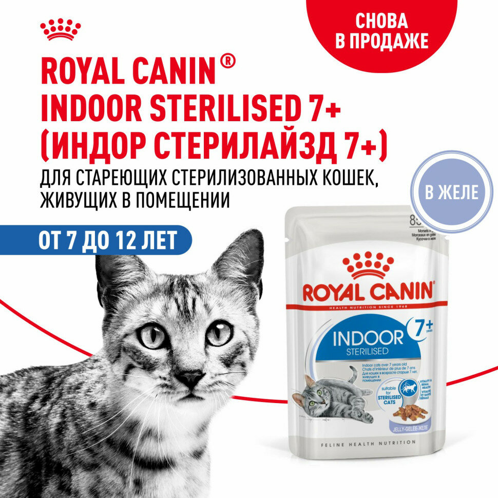 Корм для кошек Royal Canin Indoor Sterilised 7+ для стерилизованных от 7 до 12 лет, живущих в помещении - 85 г х 28 шт