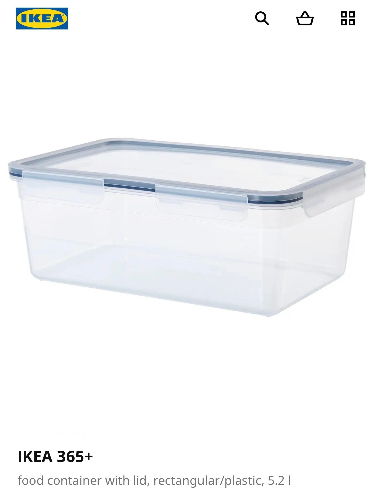 Контейнер пластиковый для пищевых продуктов с крышкой IKEA 365+, 5,2 л