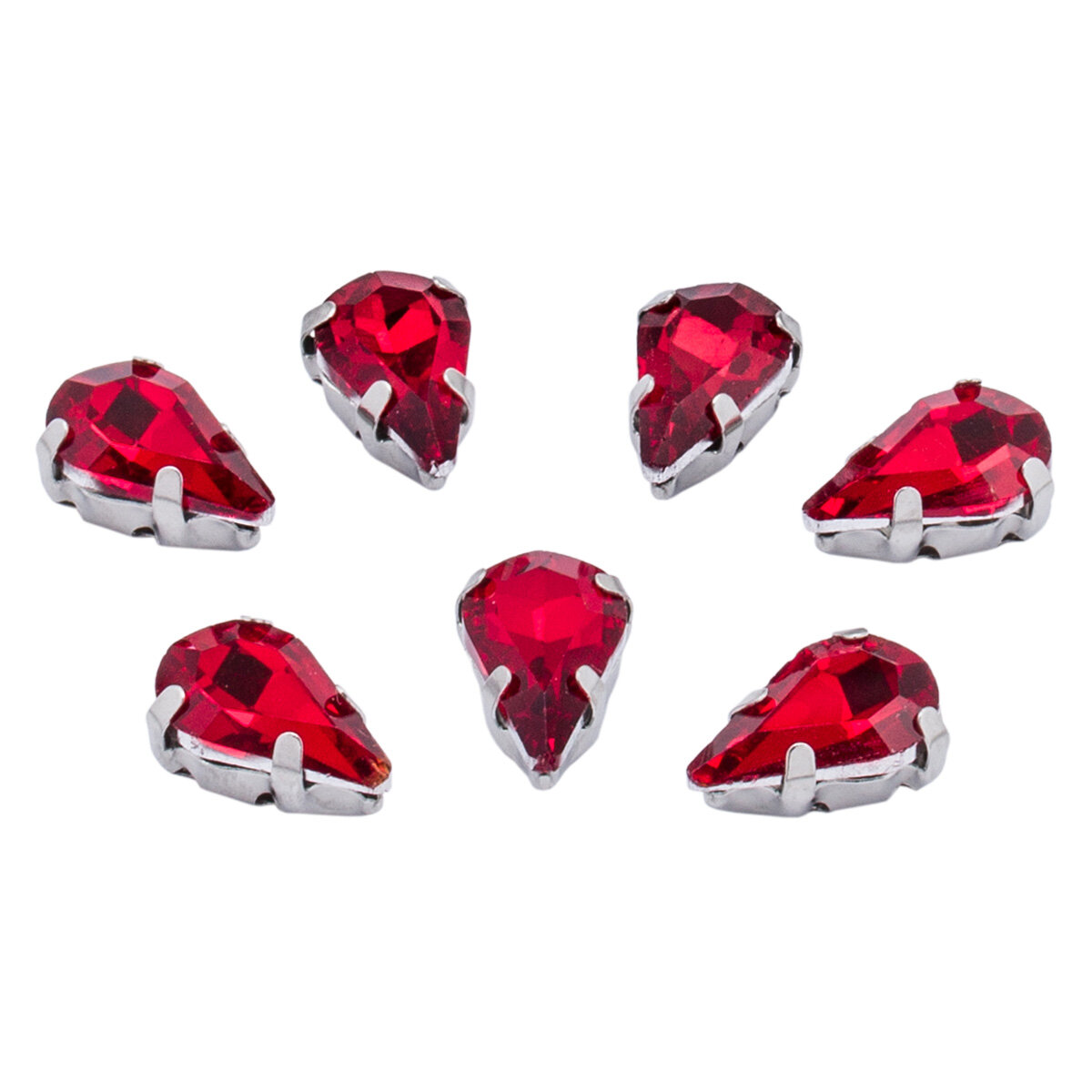 Хрустальные стразы в цапах формы 'капля', Astra&Craft, красный, 6х10 мм, 7 шт