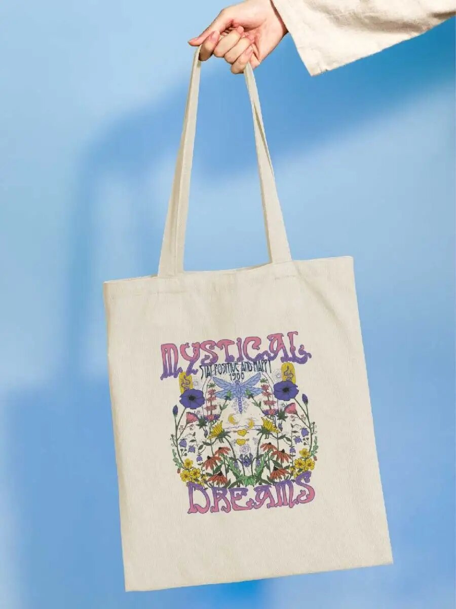 Сумка шоппер  с принтом мухомор, мистика