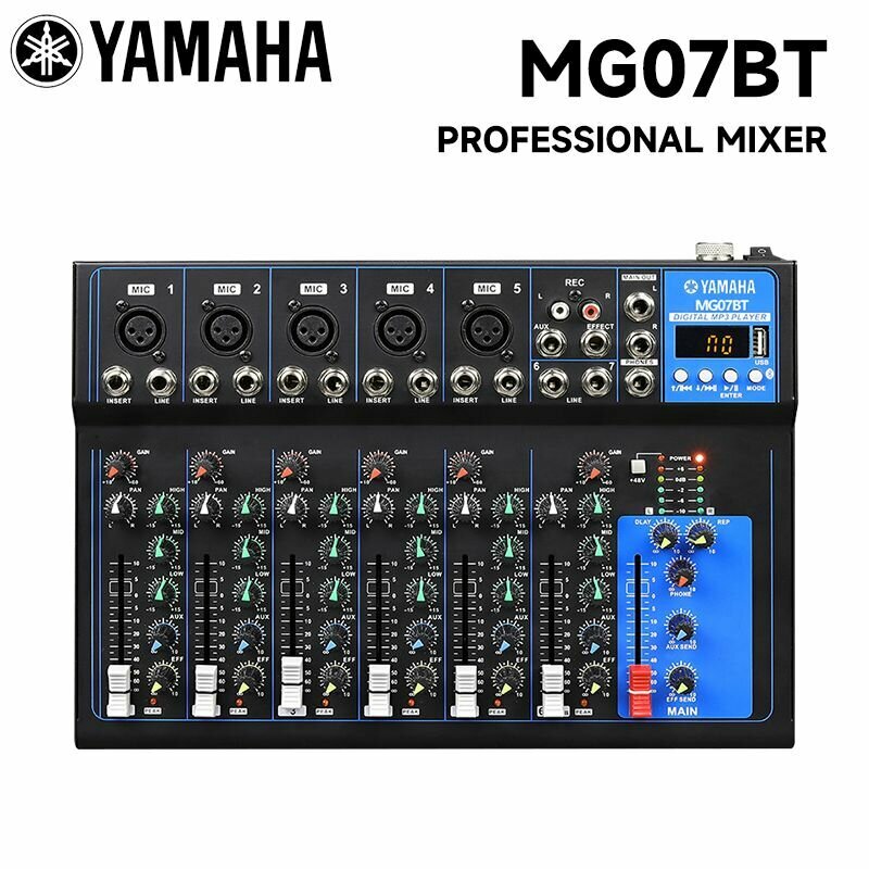 Yamaha MG07BT Звуковая карта для записи прямой трансляции (с эффектами, поддержка USB) Миниатюрный портативный миксер, подходит для прямой трансляции, записи пения, студии,