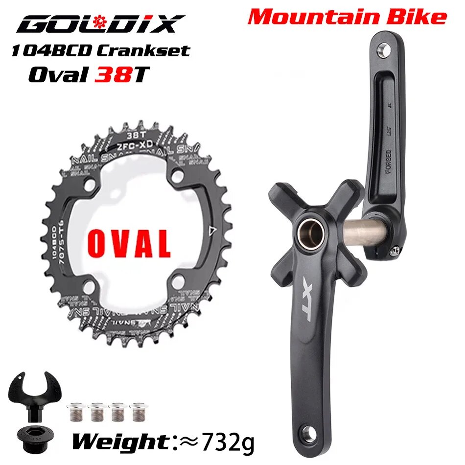 Велосипедный Кривошип XT 104BCD MTB велосипед Кривошип цепь велосипед 170 мм 175 мм черный круглый Овальный 32T 34T 36T 38T Алюминиевый сплав с дном