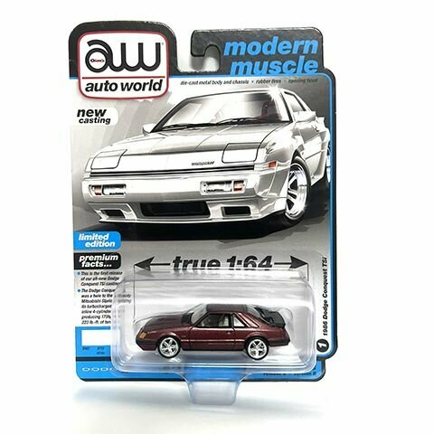 Машинка Auto World 1/64 AW 1-1986 Dodge Conquest Tsi Modern Muscle Dark Red #1 Simulation Die-cast Alloy Car Model Collection Toy Children Gift