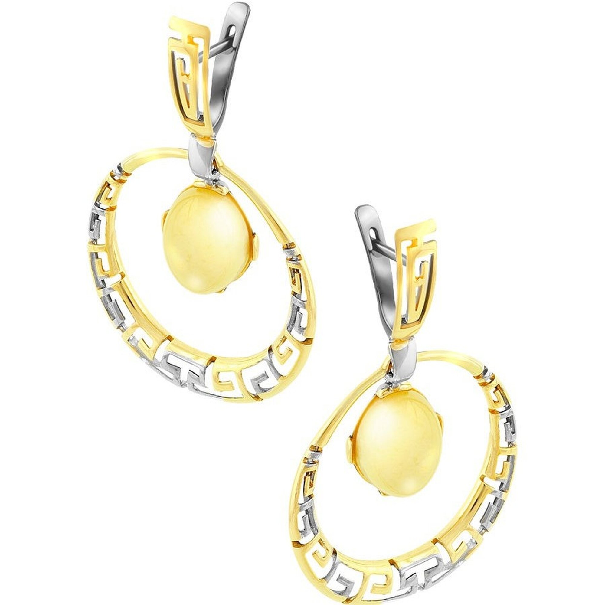 Серьги, серебро, 925 проба, золочение, янтарь