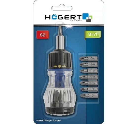 Отвертка со сменными насадками 100 мм. 8 шт, HOEGERT HT1S214