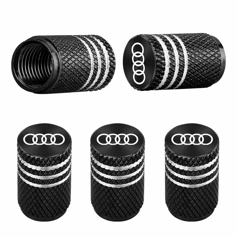 5 шт, колпачки клапанов шин Audi, черные, алюминиевые