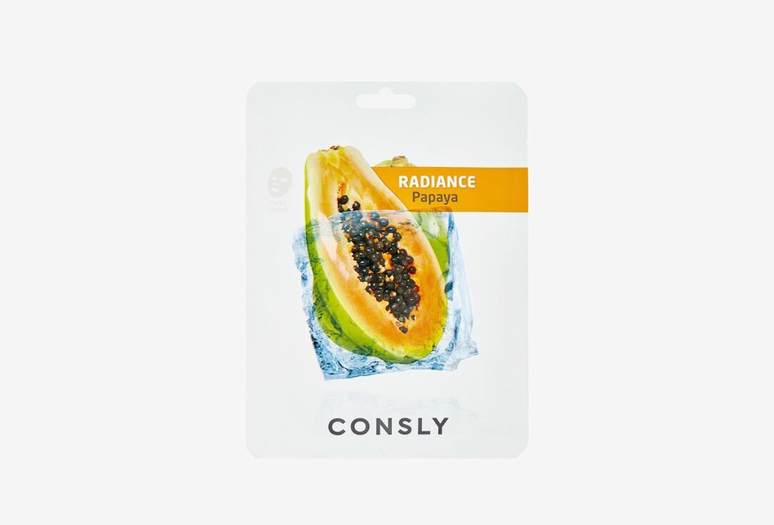 Выравнивающая тон кожи тканевая маска с экстрактом папайи CONSLY Papaya Radiance Mask Pack