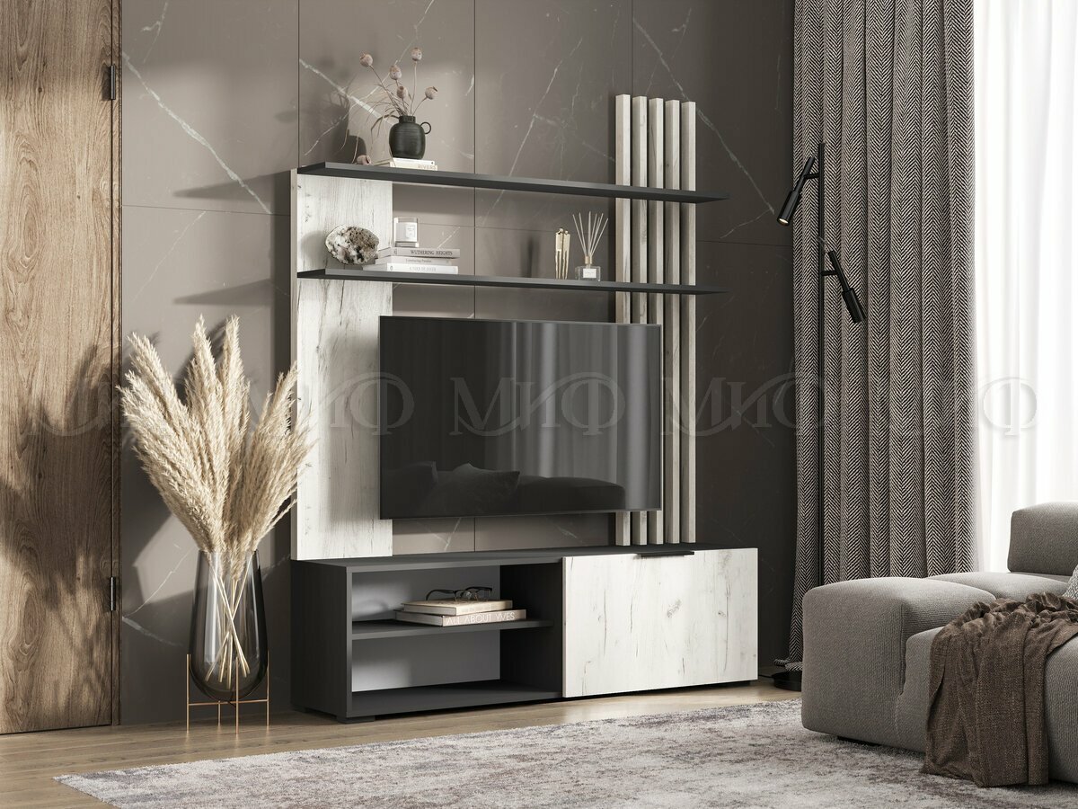Гостиная мебель Эра-мебели Миф Роджина (центральная секция) цвет Дуб крафт белый/ графит, размер 1400х350х1810мм