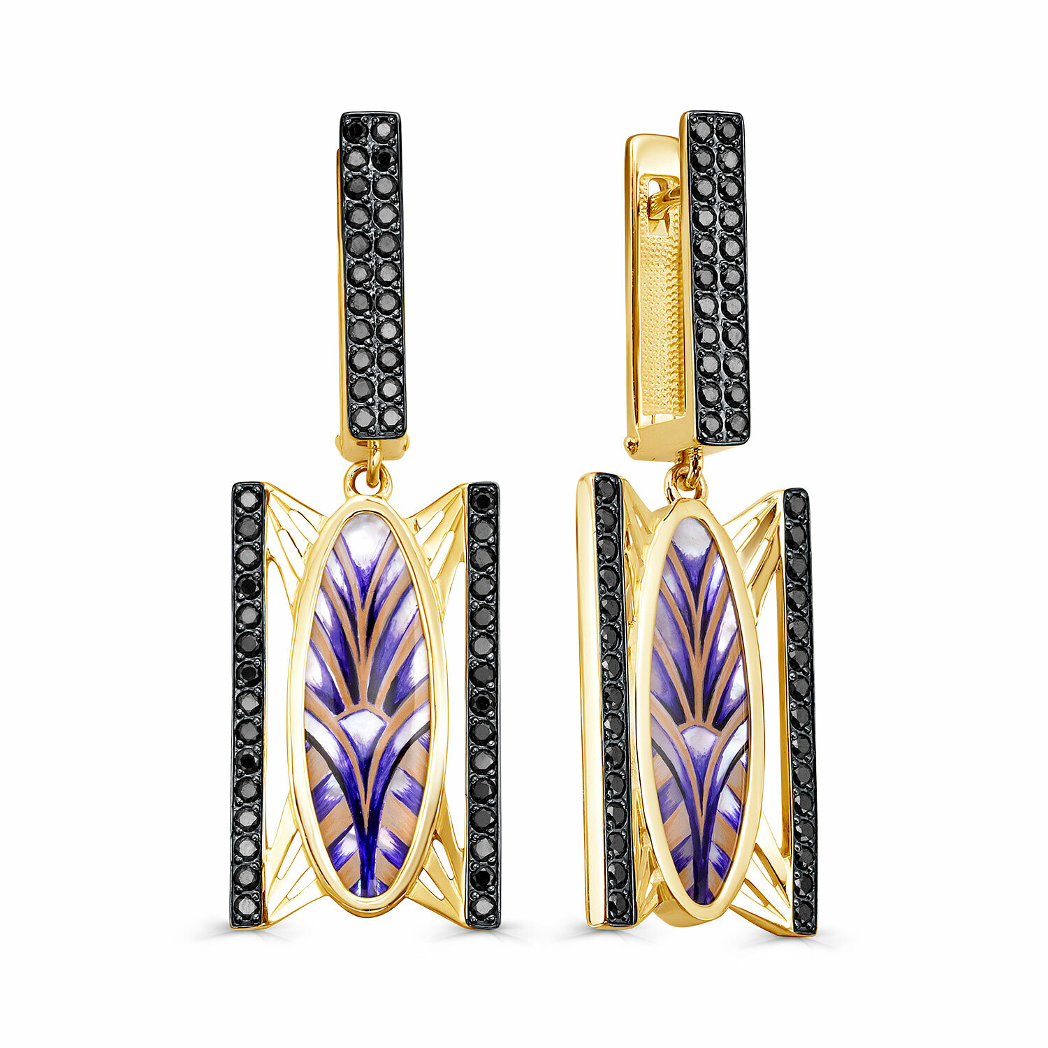 Серьги JEWELIN, желтое золото, 585 проба, перламутр, бриллиант