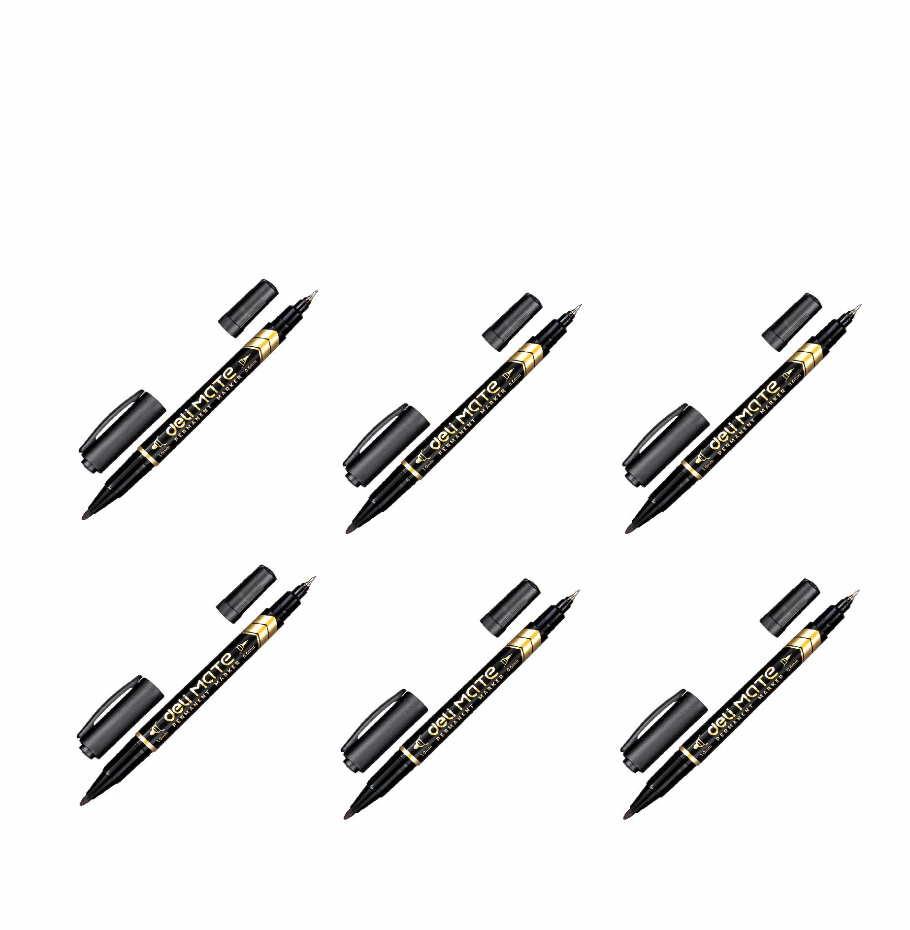 Deli Маркер перманентный двусторонний Mate, толщина линии 0,5-1 мм, черный, 6 уп