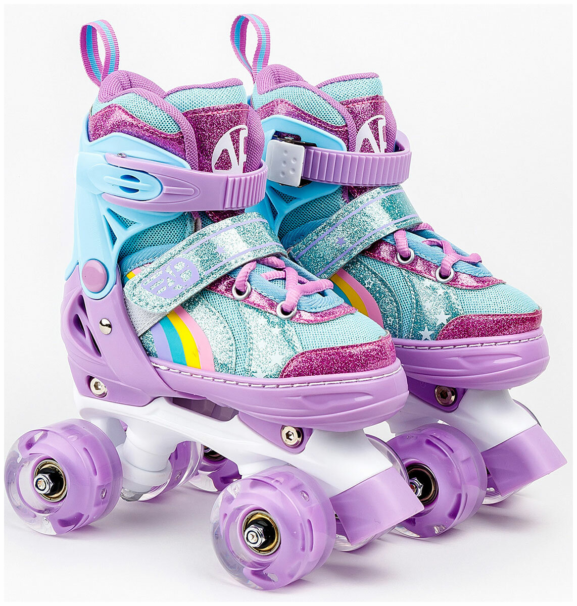 Детские роликовые коньки Amarobaby Ролики Disco раздвижные со светящимися колесами фиолетовый размер 30-33