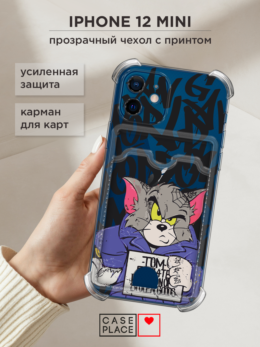 Чехол на Apple iPhone 12 mini (Айфон 12 Мини) с картой и принтом Том и Джерри
