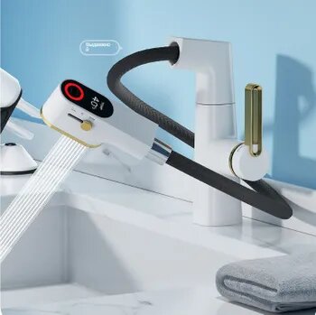 Выдвижной кран с цифровым дисплеем можно поднимать и опускать, вращающийся и убирающийся кухонный кран