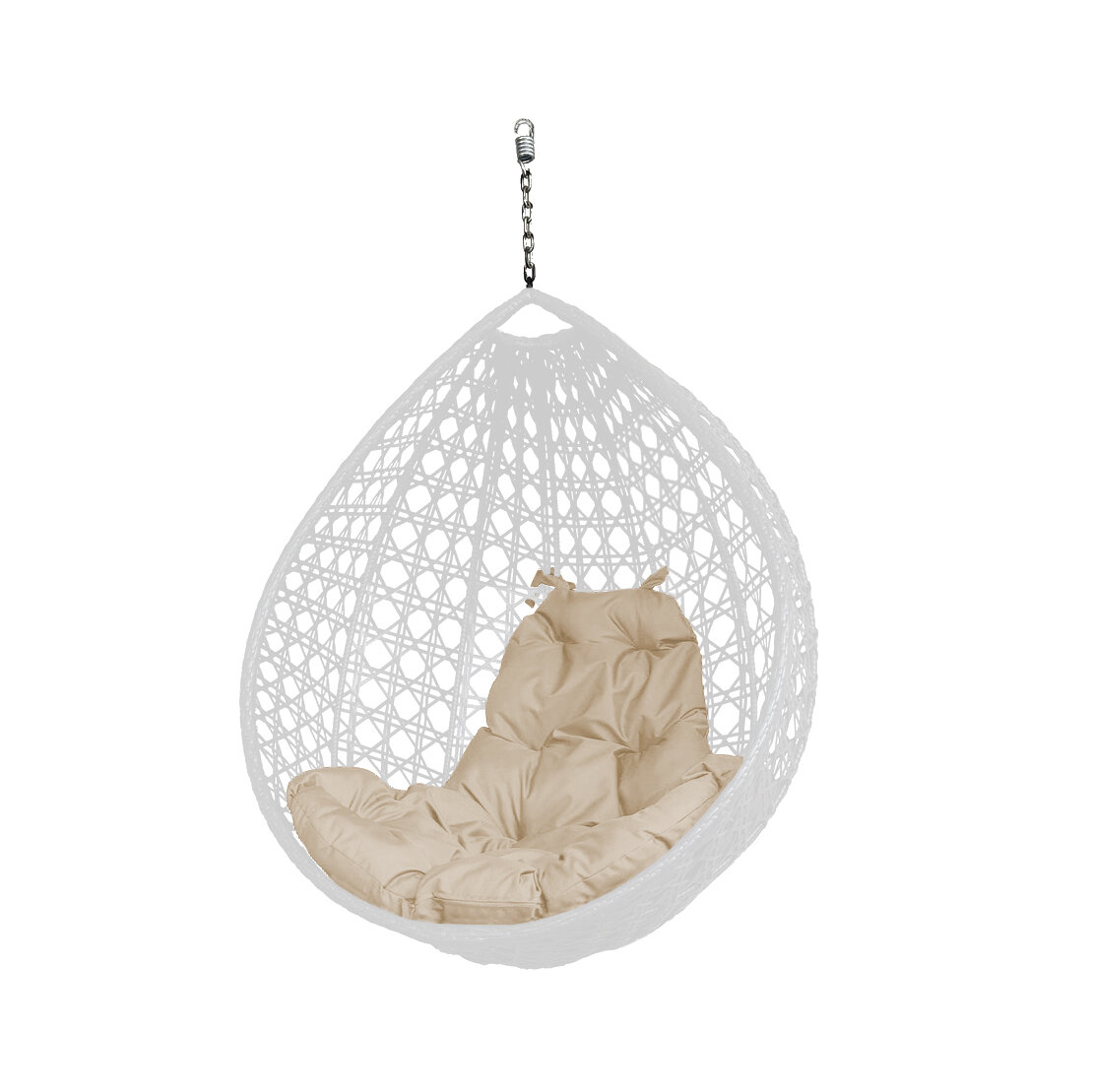 Подвесное кресло капля люкс (без стойки), с ротангом белое, бежевая подушка