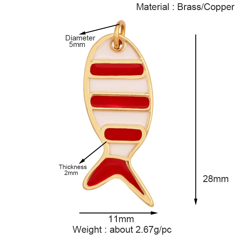 Подвеска рыбка эмаль, 28 мм, Brass/Copper, 2 мм, 5 мм, 2.67 г