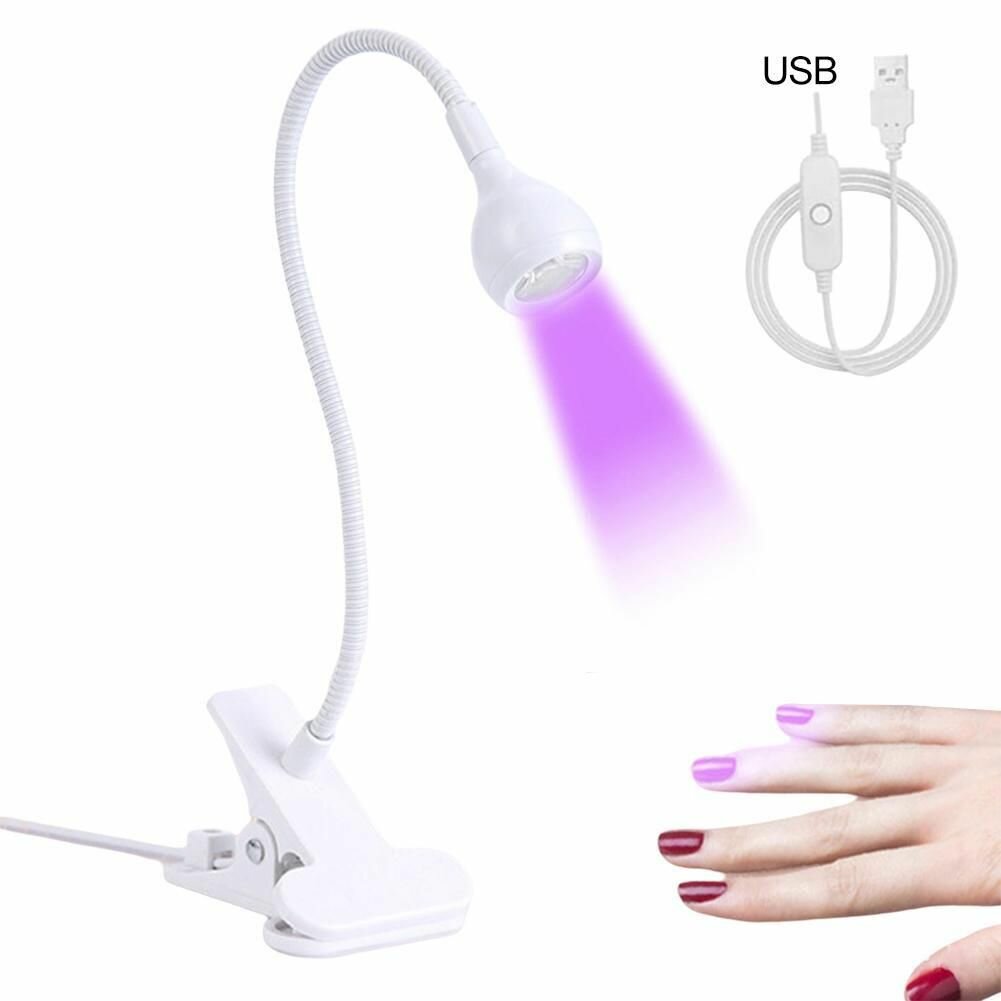 Ультрафиолетовый фонарик / UV LED лампа для маникюра ногтей 3w на прищепке