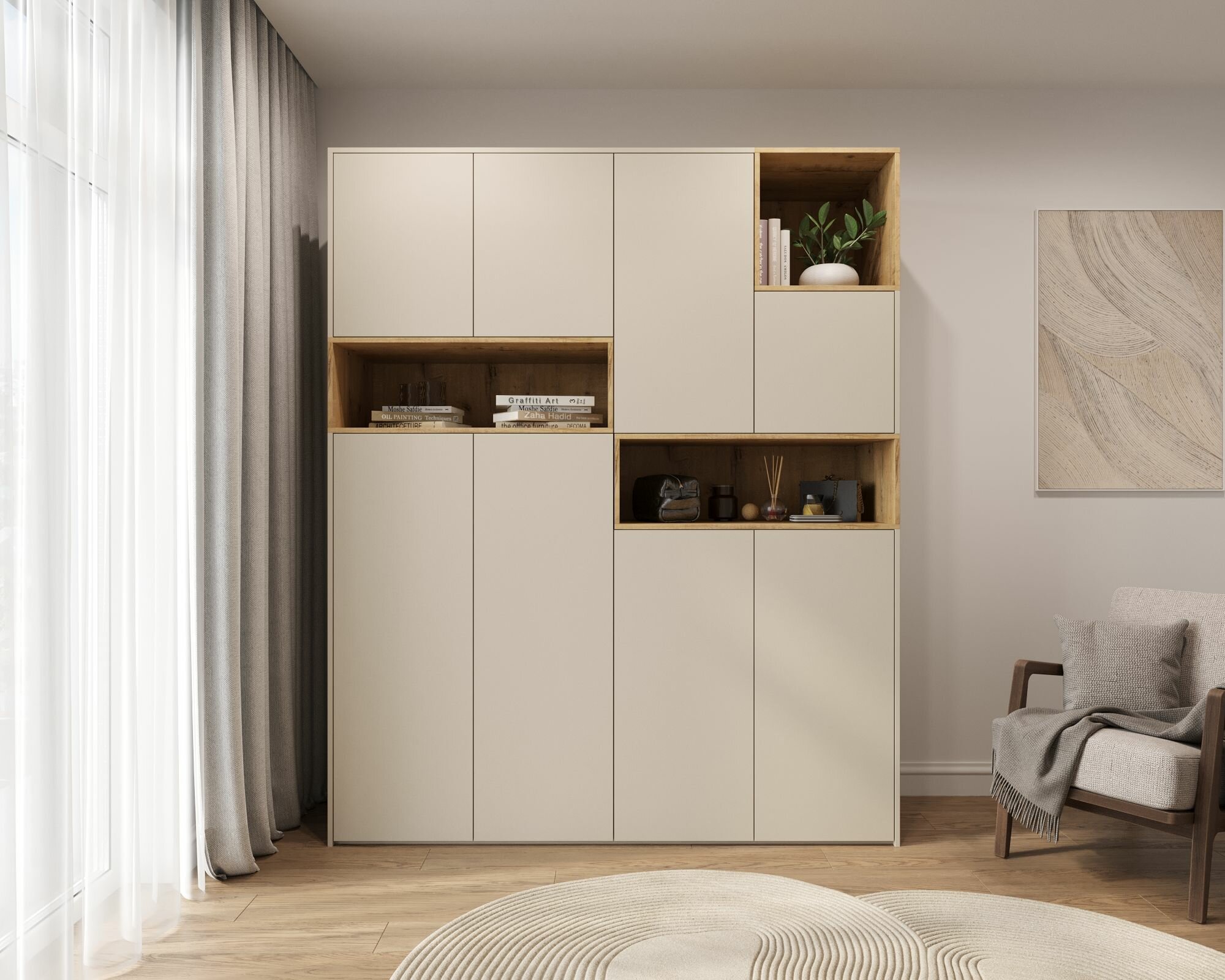 Шкаф распашной для одежды "Рокки 19" 180х220х52 Сатин / Дуб Крафт золотой