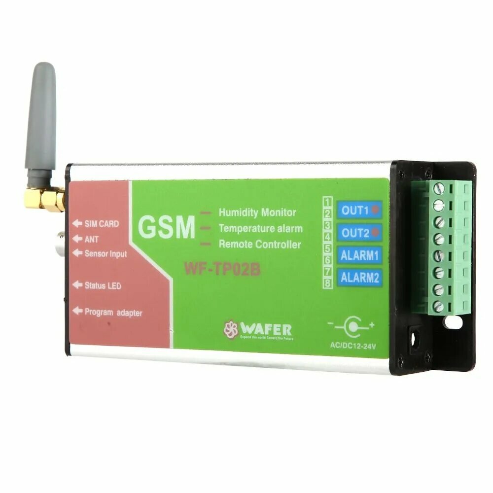 Контроллер температурной тревоги GSM WF TP02B с дистанционным управлением, сенсором мониторинга и SMS-оповещениями, диапазон температуры -40-120 C, GSM-частота 850/900/1800/1900 MHz, материал ABS